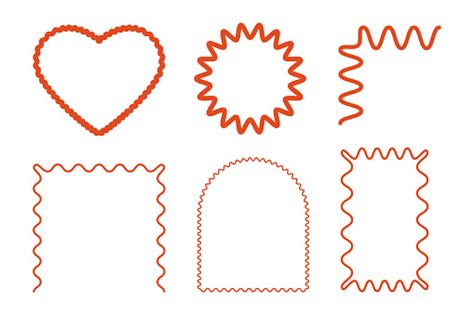 빨간색 지그재그 물결 모양의 프레임 벡터 복고풍 테두리 그루비 모양 세트 트렌디 한 라인 아트 장식 0명에 대한 스톡 벡터 아트