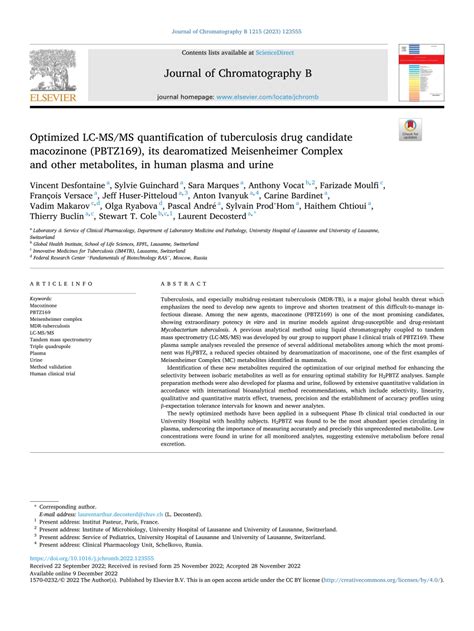 Pdf Optimized Lc Msms Quantification Of Tuberculosis Drug Candidate Macozinone Pbtz169 Its