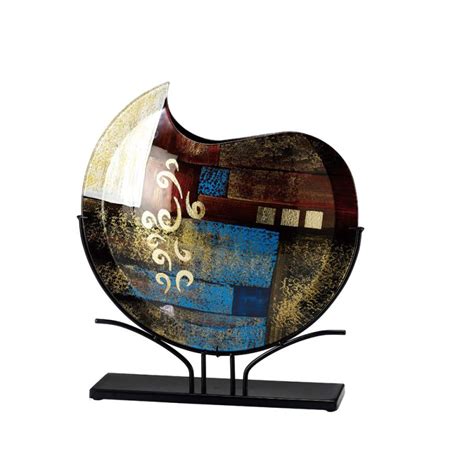 Dh Delphia Glass Art Round Vase With Stand Brown Blue Multi Colour Il Il70220 Diyas Home