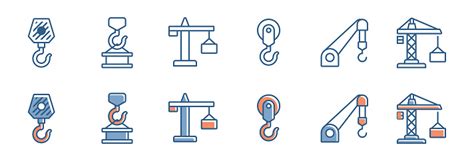 크레인 후크 아이콘 세트 무거운 리프팅 기계 크레인 엔지니어링 산업 벡터 일러스트 레이 션 건설 기계류에 대한 스톡 벡터 아트 및 기타 이미지 건설 기계류 건설 산업