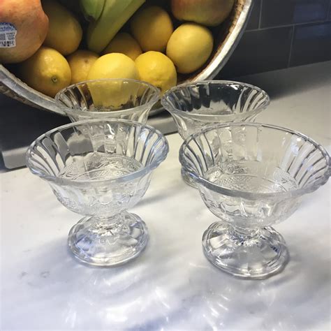 Vintage Pressed Glass Dessert Bowls Fruit Bowls Or Pudding Cups Set