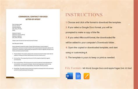 Commercial Contract For Deed Letter Of Intent In Word Google Docs PDF Pages Download