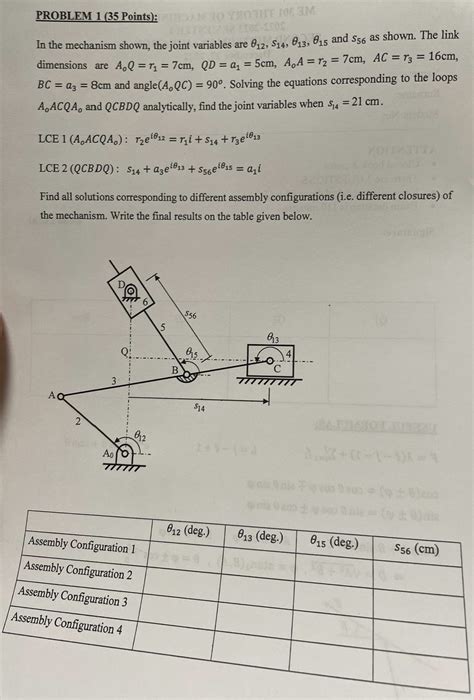 Solved PROBLEM 1 35 Points In The Mechanism Shown The Chegg
