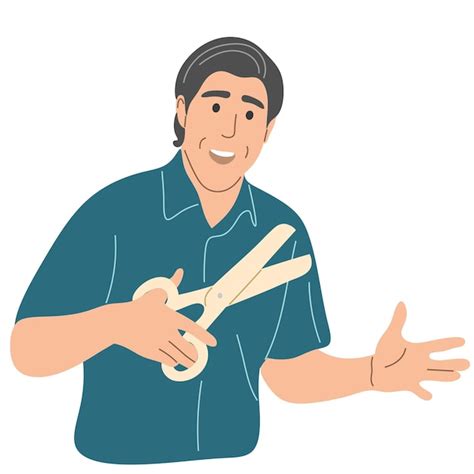 Un Hombre Con Tijeras En Las Manos Vector Premium