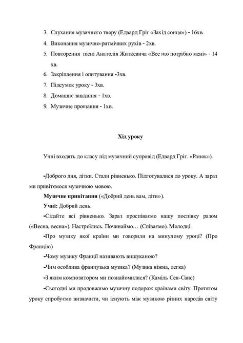 Конспект уроку з музичного мистецтва для учнів 4 класу Конспект Музика