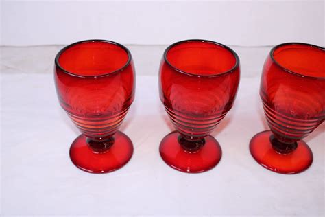 Vintage Ruby Red Glasses 6 Bodnarus Auctioneering