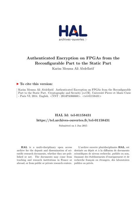 pdf authenticated encryption on fpgas from the reconfigurable part to
