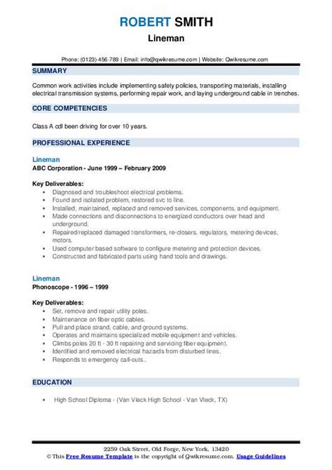10 Lineman Resume Samples And Templates For 2025
