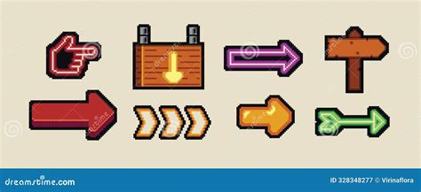 8 Bit Pixel Arrows Vector Big Set Of Icons Collection Of Arrow Direction Cursors In Old Pc Or