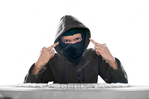 Premium Photo Hacker With Mask Showing Middle Finger Gesture