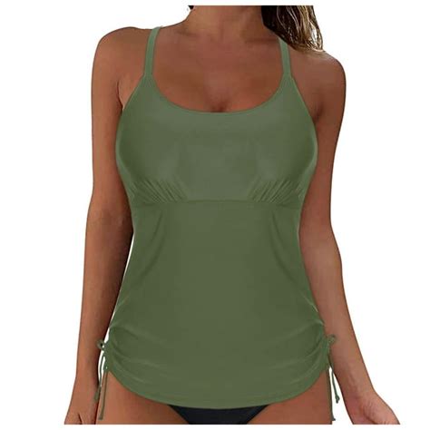 Towed22 Womens Tankini Top Only High Neck Tummy Control Swim Tank Top