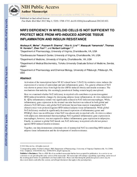 Pdf Nrf2 Deficiency In Myeloid Cells Is Not Sufficient To Protect