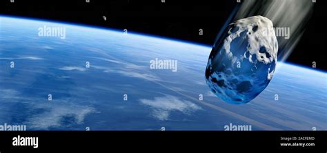 Asteroid Approaching Earth Artwork The Moon Is In The Background