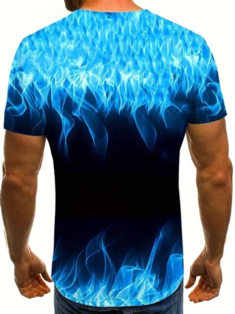 3d Fire Print Mens Graphic Design Crew Neck Active T Shirt Temu