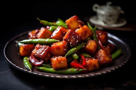 Chilli Paneer Or Spicy Cottage Cheese Premium Ai Generated Image