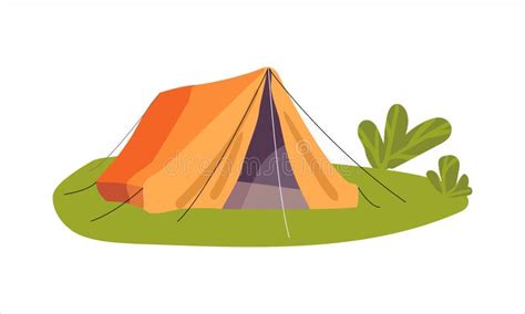 Orange Triangular Tent For Camping Adventure Tourism And Travel Bushcraft And Backpacking On A