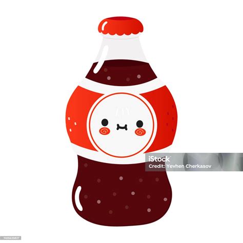 귀여운 재미있는 병 차가운 음료 콜라 캐릭터 벡터 손으로 그린 만화 카와이 캐릭터 일러스트 레이 션 아이콘 흰색 배경에 고립되어 있습니다 병 감기 음료 콜라 개념 탄산음료