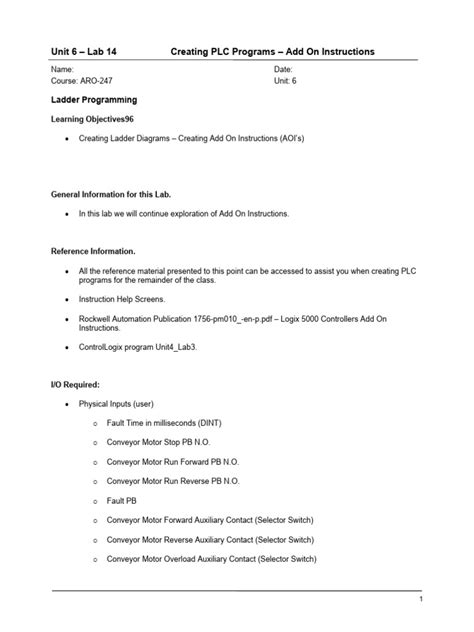 Unit 6 Lab 14 Creating Plc Programs Pdf