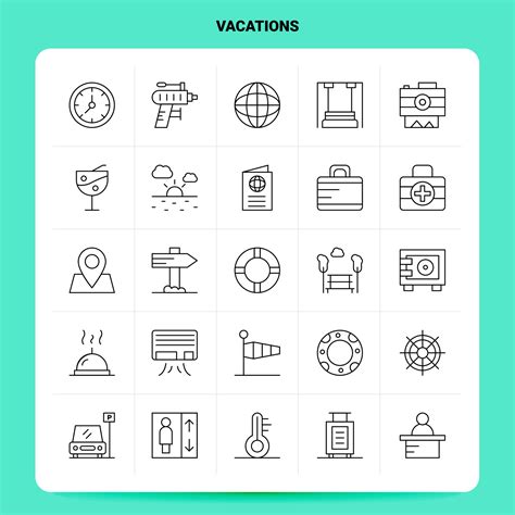 Outline 25 Vacations Icon Set Vector Line Style Design Black Icons Set