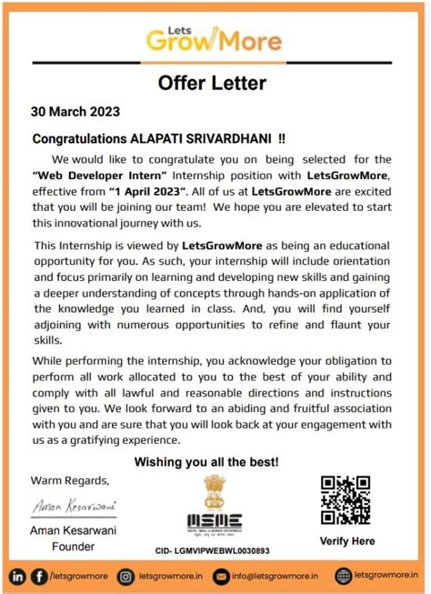 Alapati Srivardhani On Linkedin Opportunity Webdevelopment Intern