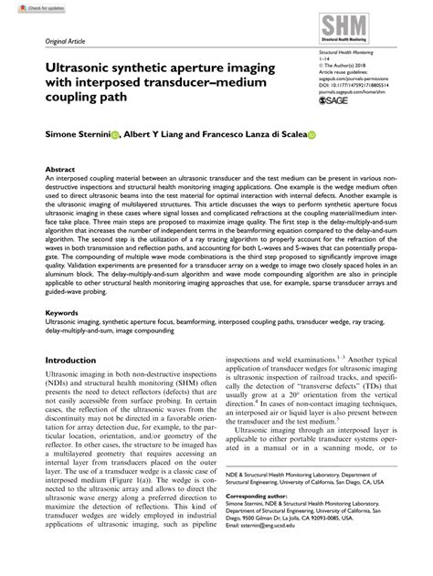 PDF Ultrasonic Synthetic Aperture Imaging With Interposed Transducermedium Coupling Path