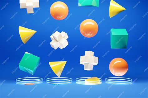 Premium Photo 3d Illustration Abstract Multicolored Shapes Cube Torus Sphere Polygon Falling