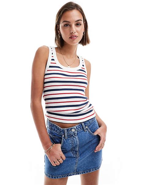 Asos Design Ribbed Tank Top In Stripe Asos