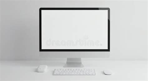 Computer Display With Keyboard And Mouse On Clean White Desk Mockup Stock Illustration