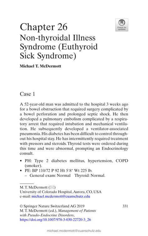 Pdf Non Thyroidal Illness Syndrome Euthyroid Sick Syndrome