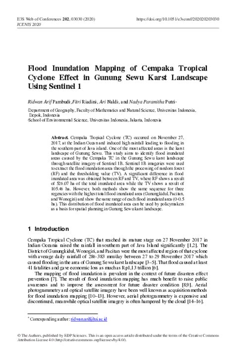Pdf Flood Inundation Mapping Of Cempaka Tropical Cyclone Effect In Gunung Sewu Karst Landscape