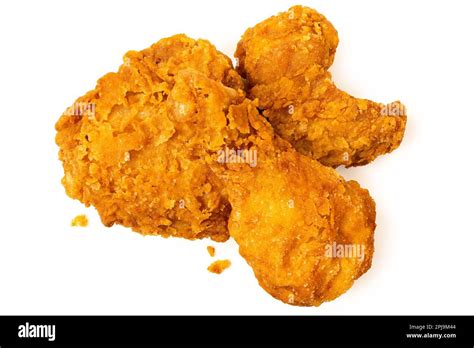 Crispy Fried Chicken Pieces Drumstick Wing And Thigh Isolated On White Top View Stock Photo