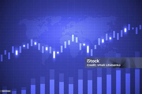 비즈니스 차트 상승 경향 라인 그래프 막대형 차트와 파란색 배경에 주식 시장 가격에 대한 스톡 벡터 아트 및 기타 이미지 가격 경제 교환 Istock