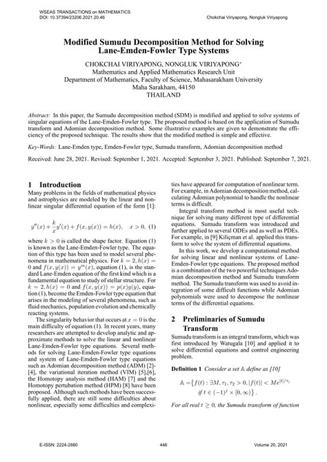 Pdf Modified Sumudu Decomposition Method For Solving Lane Emden Fowler Type Systems