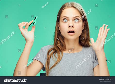 Surprised Woman Spinning Spinner Calms Nerves Stock Photo Shutterstock