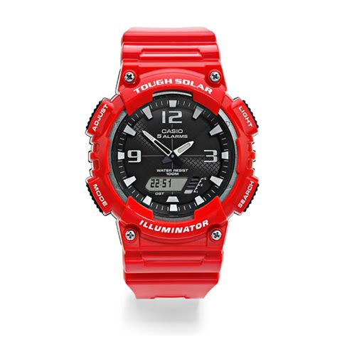 Casio Mens Solar Powered Analog Digital Watch Red ★ The Sporting