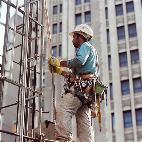 Construction Worker Assembling Scaffolding On Building Exterior