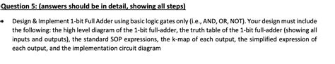 Solved Design And Implement 1 Bit Full Adder Using Basic