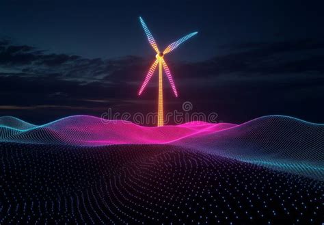 Against A Dark Sky An Illustration Of A Stylized Wind Turbine With Network Connection Is Shown
