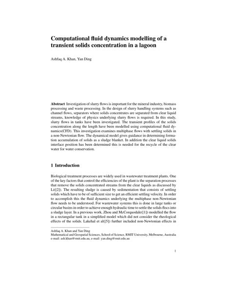 Pdf Computational Fluid Dynamics Modelling Of A Transient Solids