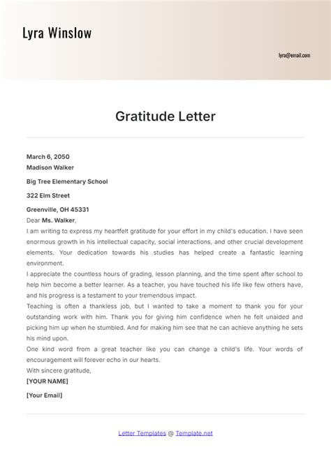 Free Gratitude Letter Template To Edit Online