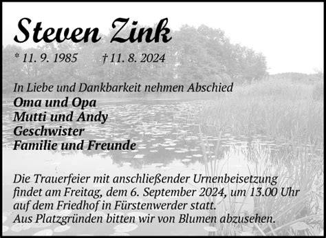 Traueranzeigen Von Steven Zink Trauer Nordkurier