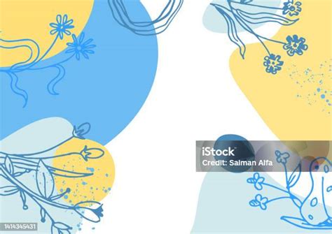 손으로 그린 최소한의 꽃 추상적 배경은 꽃 나뭇잎 기하학적 형태 액체 얼룩 및 패턴입니다 벽 장식을위한 세련된 포스터 디자인 개념에 대한 스톡 벡터 아트 및 기타 이미지