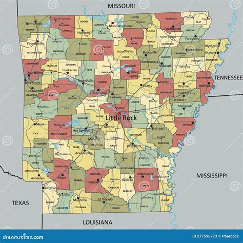 Arkansas Detailed Editable Political Map With Labeling Stock Vector