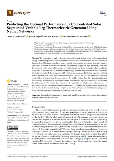 Pdf Predicting The Optimal Performance Of A Concentrated Solar Segmented Variable Leg