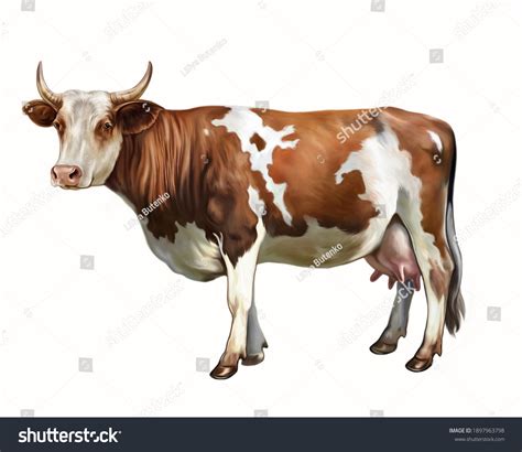 Cow Bos Taurus Realistic Drawing Illustration Stock Illustration