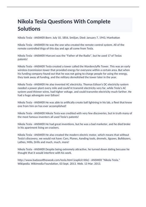 Nikola Tesla Questions With Complete Solutions Tesla Stuvia Us