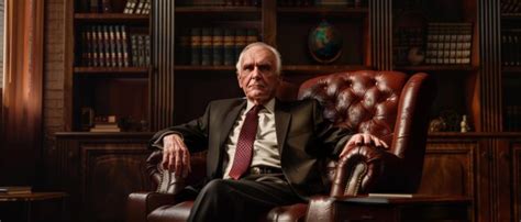 Elderly Gentleman In A Luxurious Leather Chair Against A Backdrop Of An