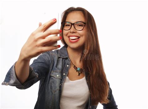 Pretty Hipster Girl Taking Selfie Young And Happy Stock Image Image