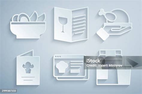 온라인 주문 및 배송 구운 칠면조 치킨 요리책 레스토랑 카페 메뉴 및 나초 플레이트 아이콘을 설정합니다 벡터 3차원 형태에 대한 스톡 벡터 아트 및 기타 이미지 Istock