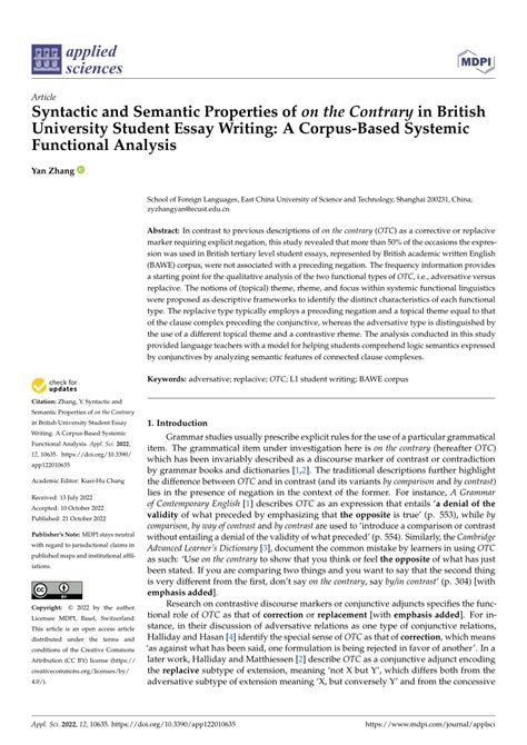 Pdf Syntactic And Semantic Properties Of On The Contrary In British